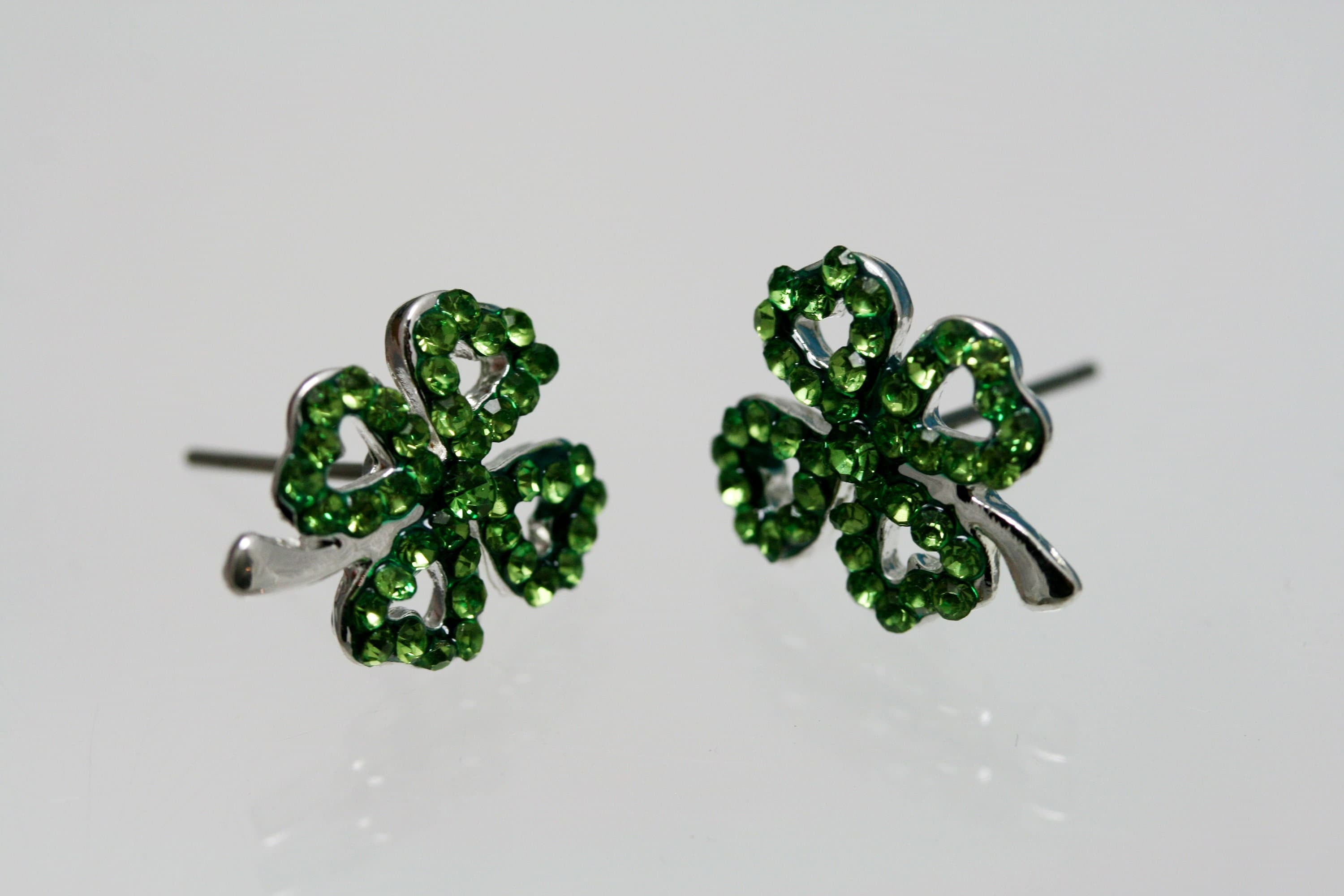 Emeralds Rhinestone Shamrock Outline Post Earrings, St Patrick's Day ...