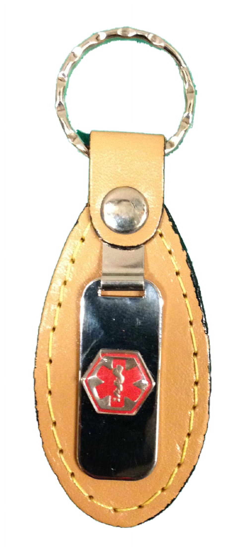 Emerg Alert Medical Alert Emergency ID Leather Tab Keychain ...