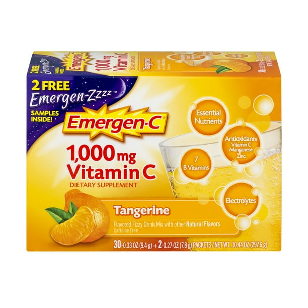 Emergen-C + 2 Bonus Emergen-Z (30 Count, Tangerine Flavor) Dietary ...