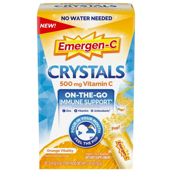 Emergen-C Crystals, On-The-Go Emergen-C Immune Support, Orange Vitality ...