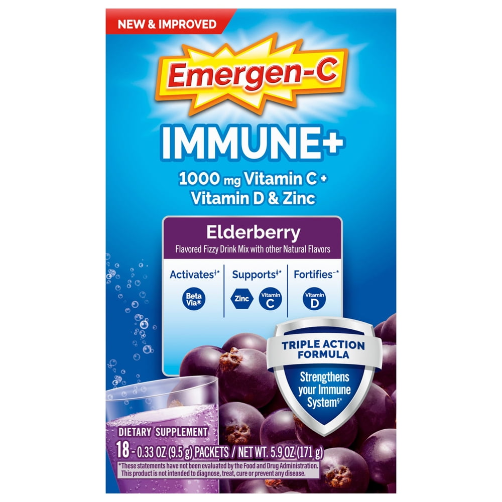 Emergen-C Elderberry Immune Plus Drink Powder - 18 ct - Walmart.com