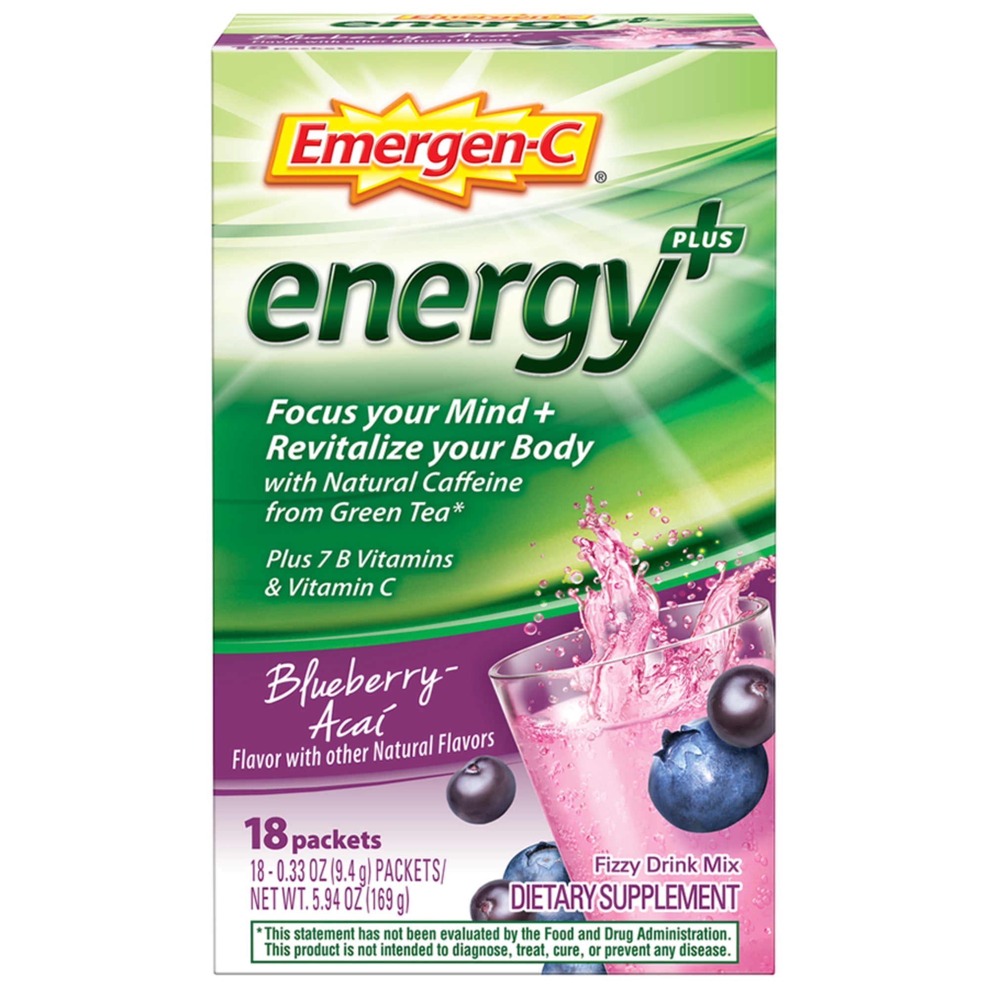 Emergen-C Energy Plus, Blueberry Acai Flavor, Vitamin C Energy Drink ...