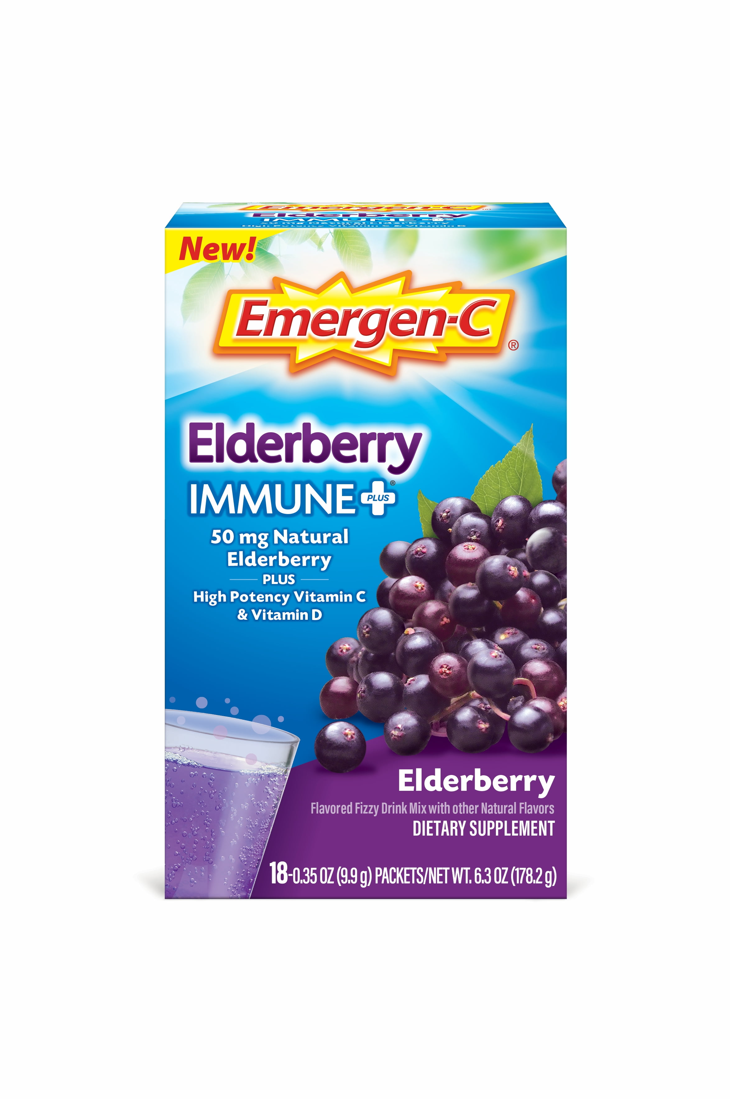 Emergen-C Immune Plus Vitamin C Supplement Powder, Elderberry, 18 Ct ...