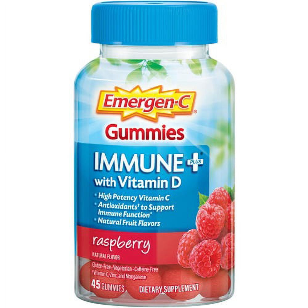 Emergen-C Immune+ Raspberry Gummies, Immune Support with Vitamin C, D ...