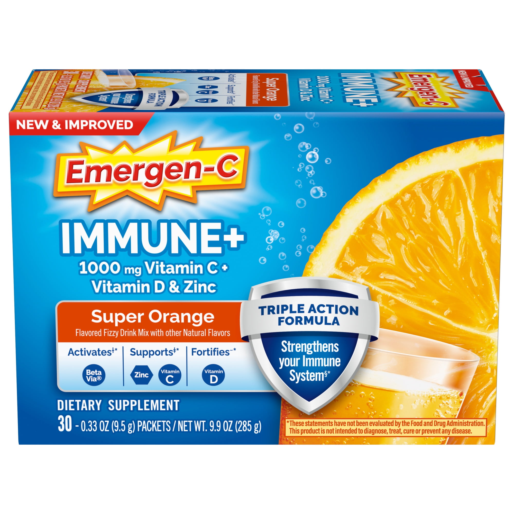Emergen-C Immune+ Triple Action Immune Support Powder, Betavia (R), 1000Mg Vitamin C, B and D ...