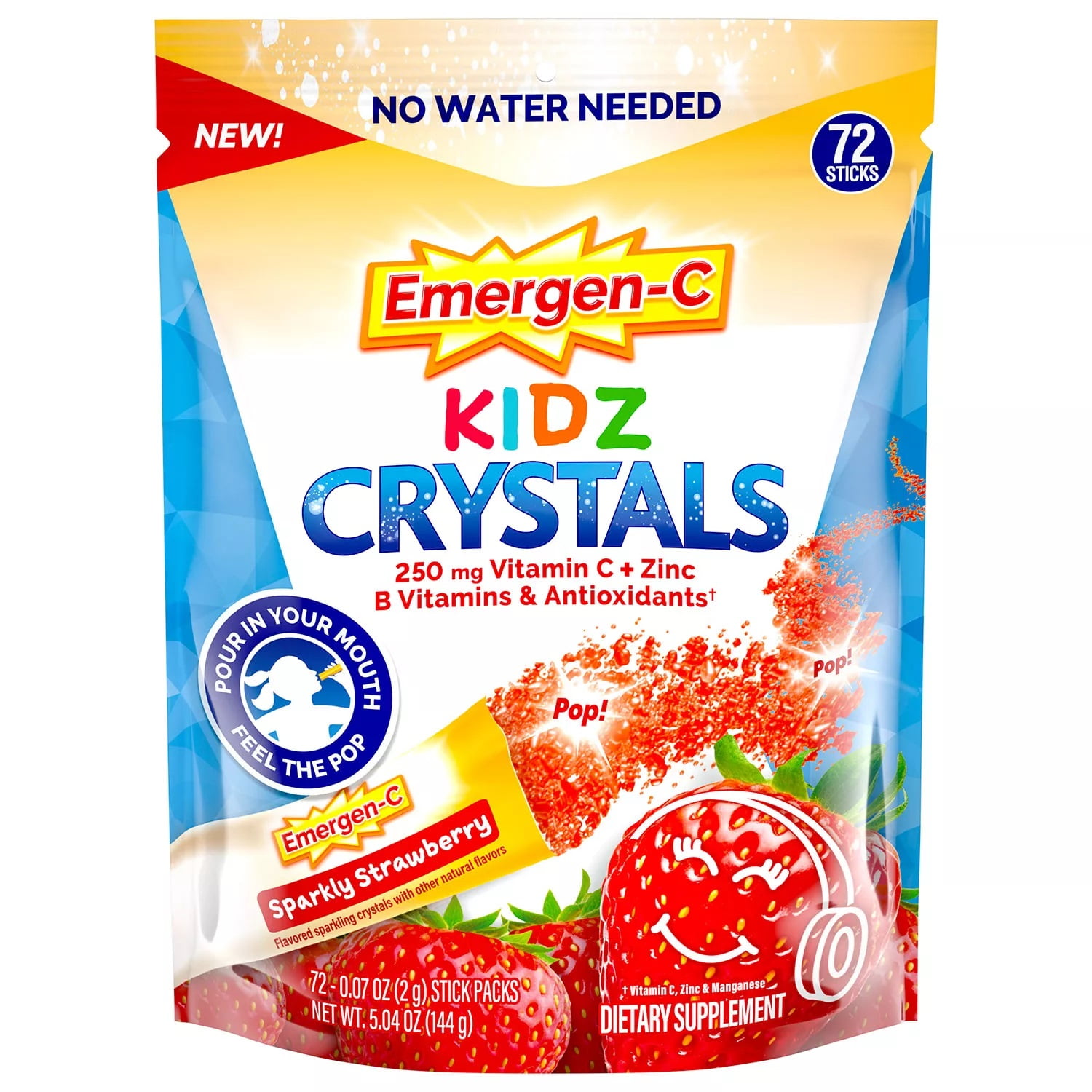 Emergen-C KIDZ Crystals OTG 250 mg Vitamin C Immune Support, Strawberry ...