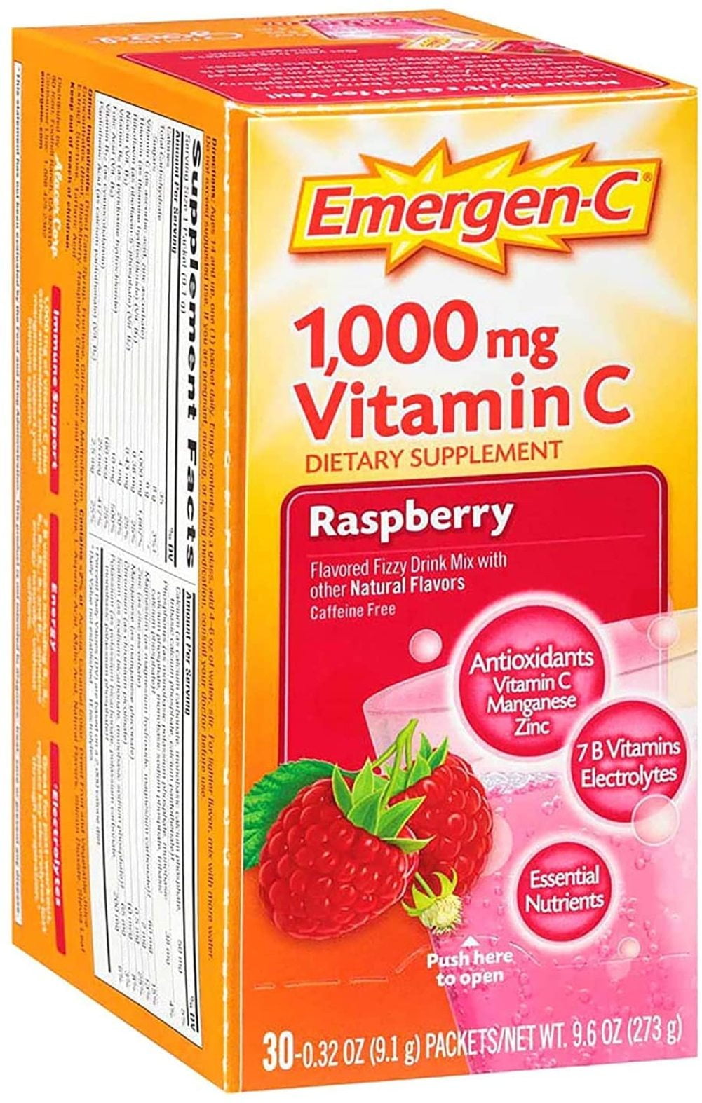 Emergen-C Raspberry Fizzy Drink Mix, 30 Pack - Walmart.com
