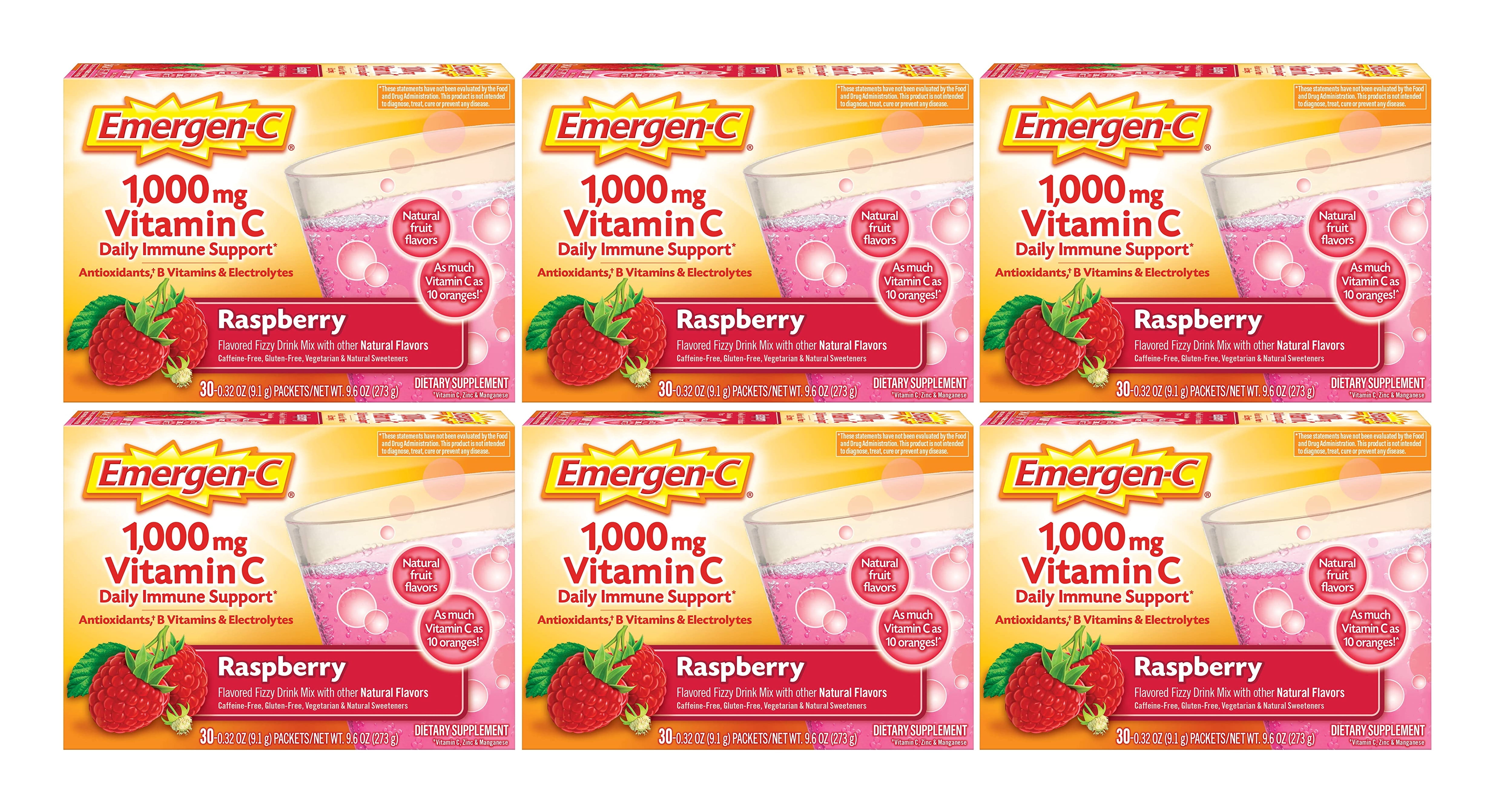 Emergen-C Vitamin C Drink Mix Packets Raspberry 30 Each (Pack of 6 ...