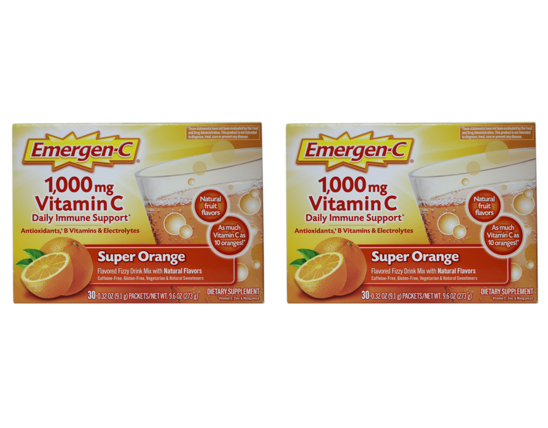 Emergen-C Vitamin C Flavored Fizzy Drink Mix Packets, Super Orange 30 ...
