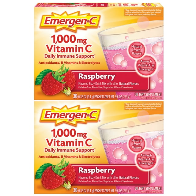 Emergen-C Vitamin C Supplement Powder for Immune Support, Raspberry, 60 ...