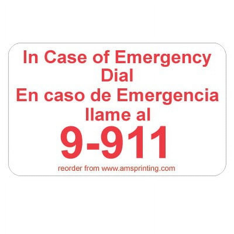 Emergency 9-911 Phone Stickers, Laminated Stickers on White Gloss with ...