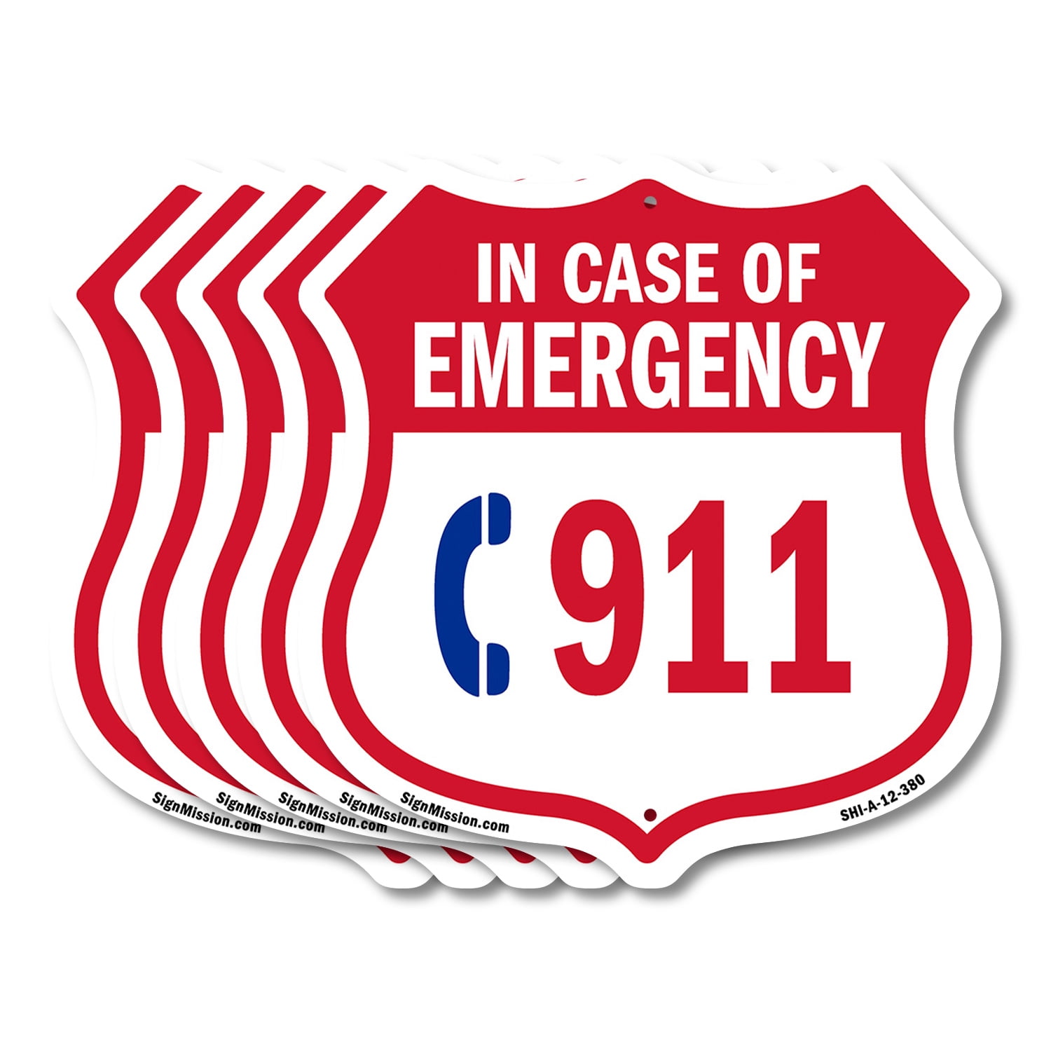 Emergency 911 Phone Shield Sign In Case Of Emergency Call 911 (5 Pack ...