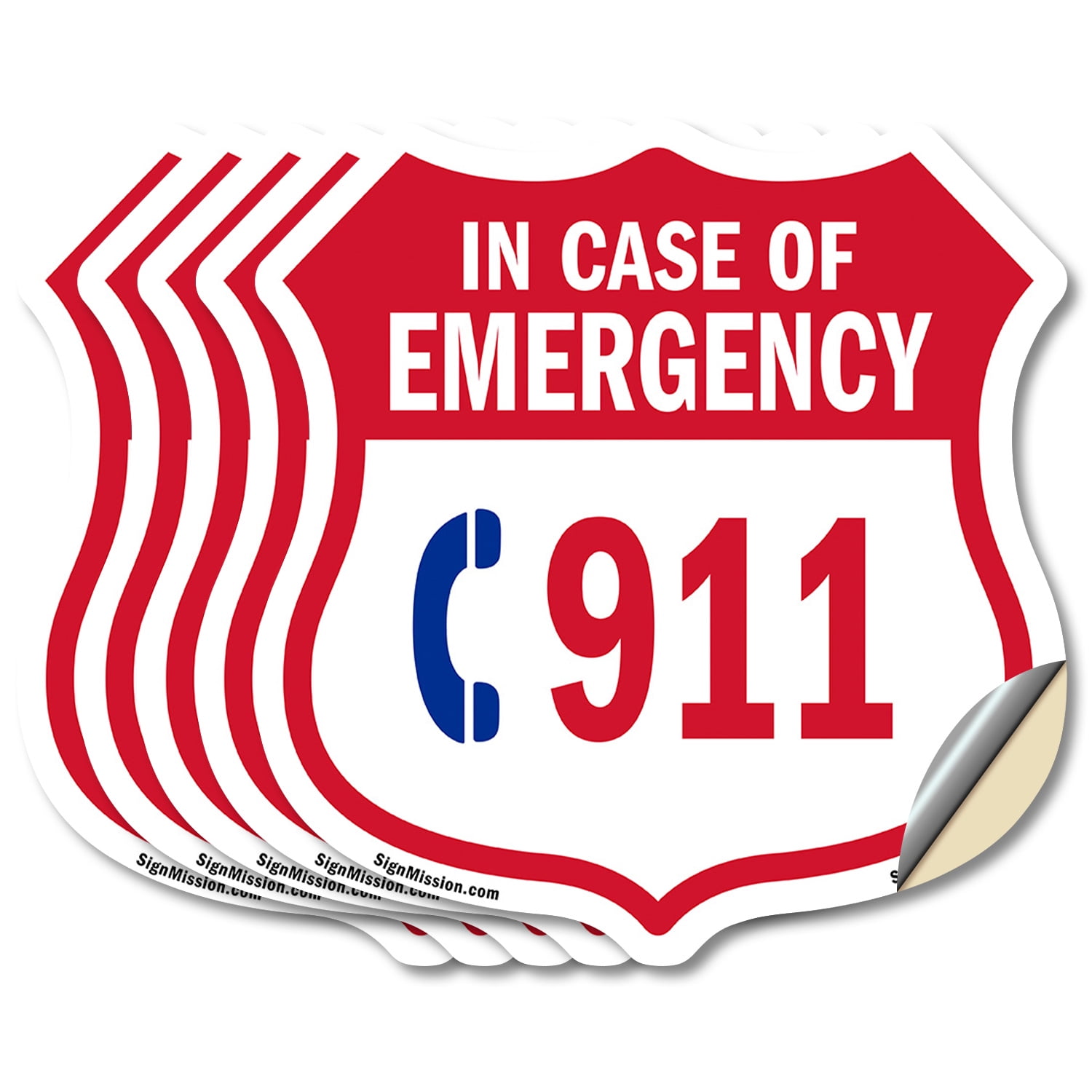 Emergency 911 Phone Shield Sign In Case Of Emergency Call 911 (5 Pack ...