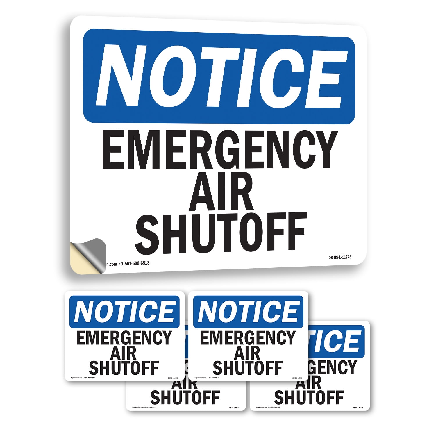 Emergency Air Shutoff OSHA Notice Vinyl Decal Label 7 Inch x 5 Inch - 5 ...