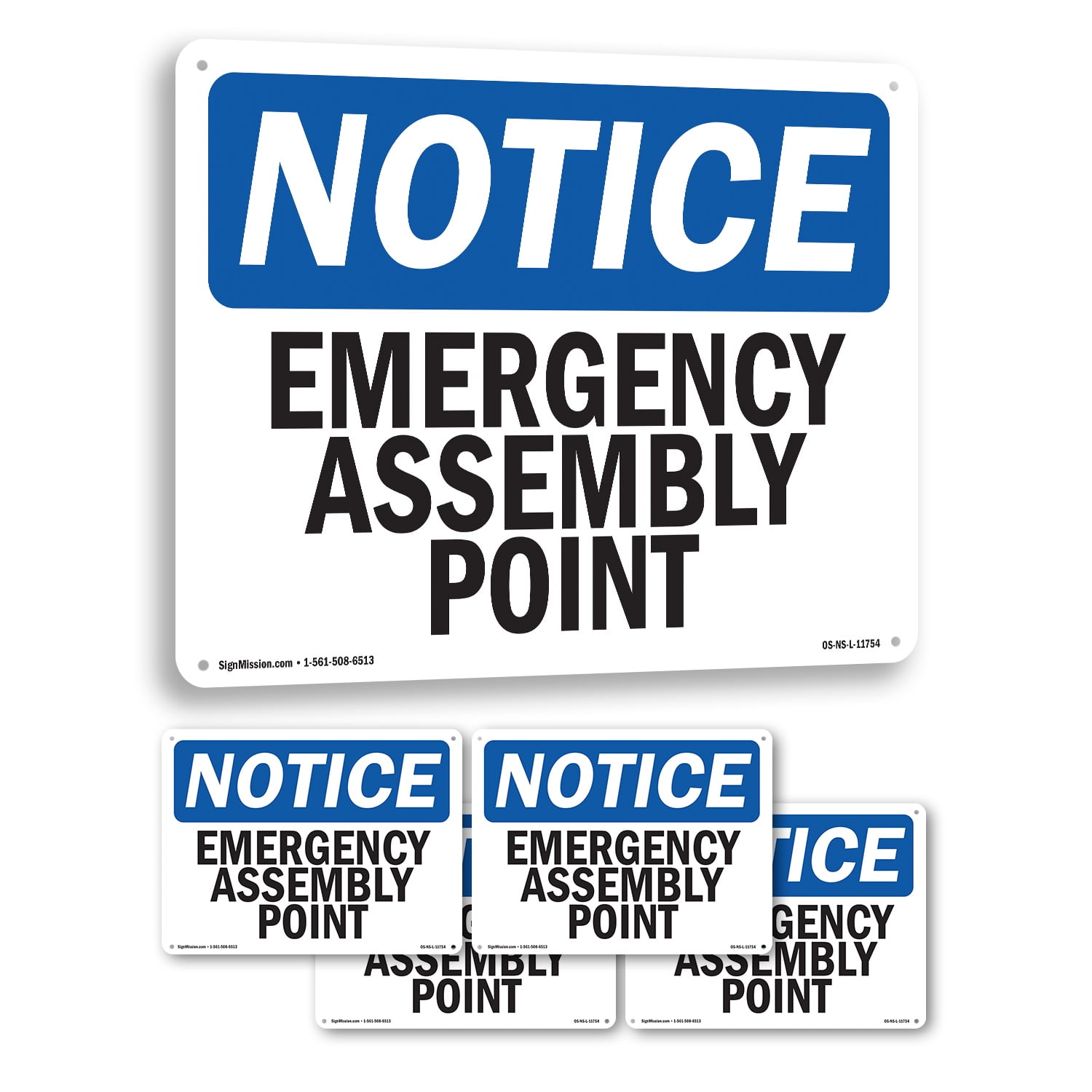 Emergency Assembly Point OSHA Notice Rigid Plastic Sign 24 Inch x 18 ...