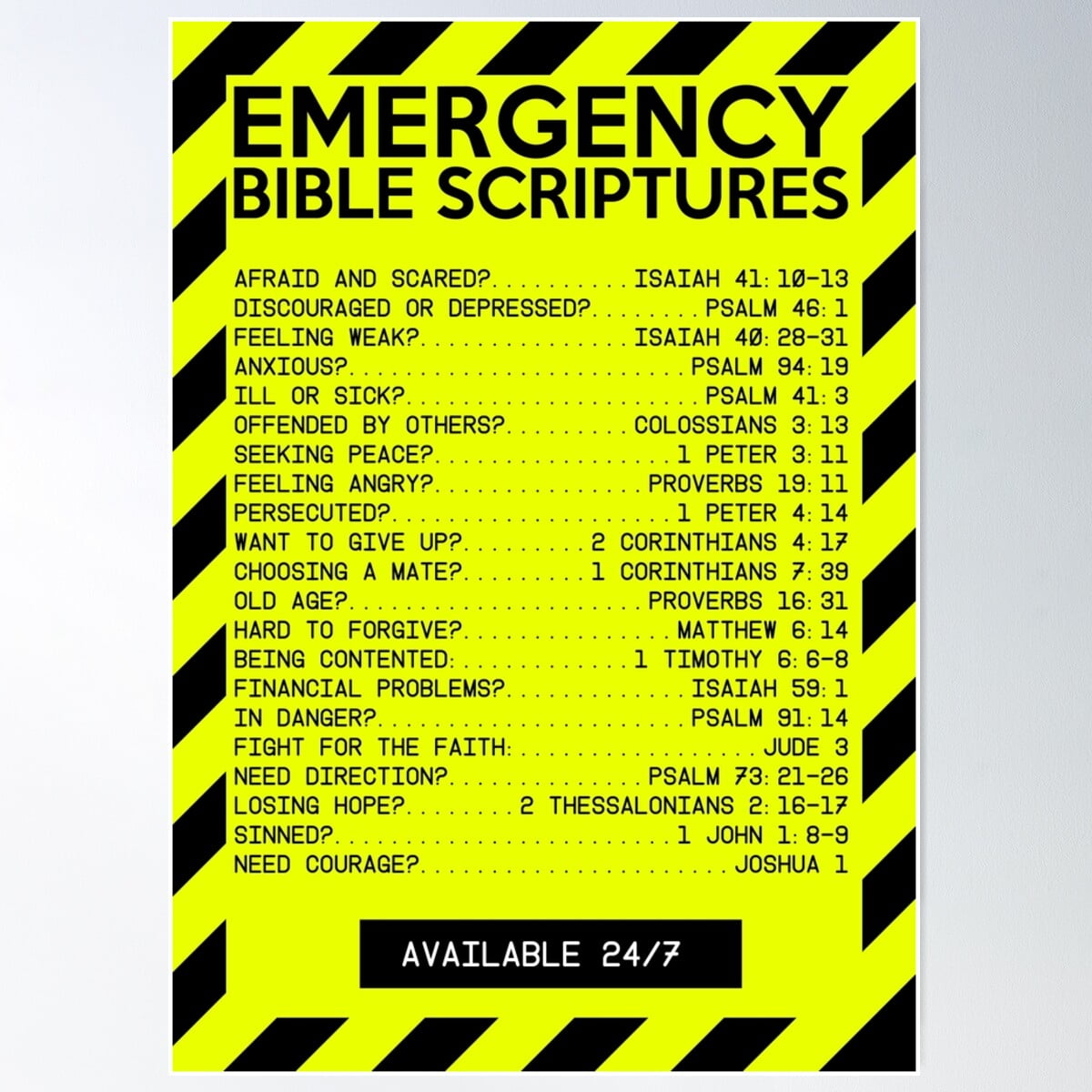 Emergency Bible Scriptures Numbers (New And Improved) Poster Wall Art ...