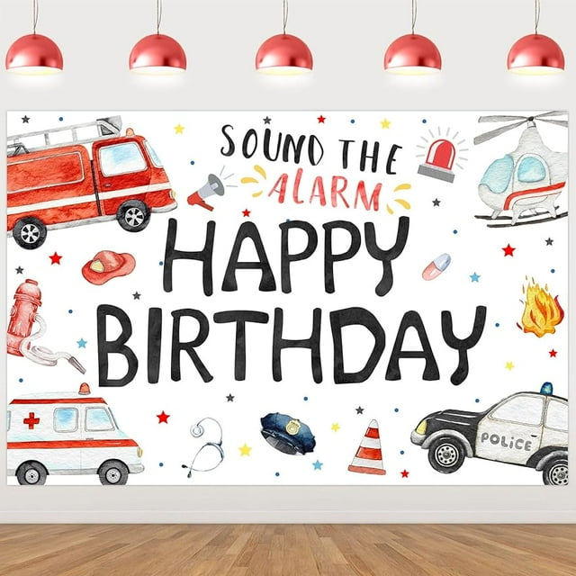 Emergency Birthday Decorations Backdrop Happy Birthday Sound The Alarm ...