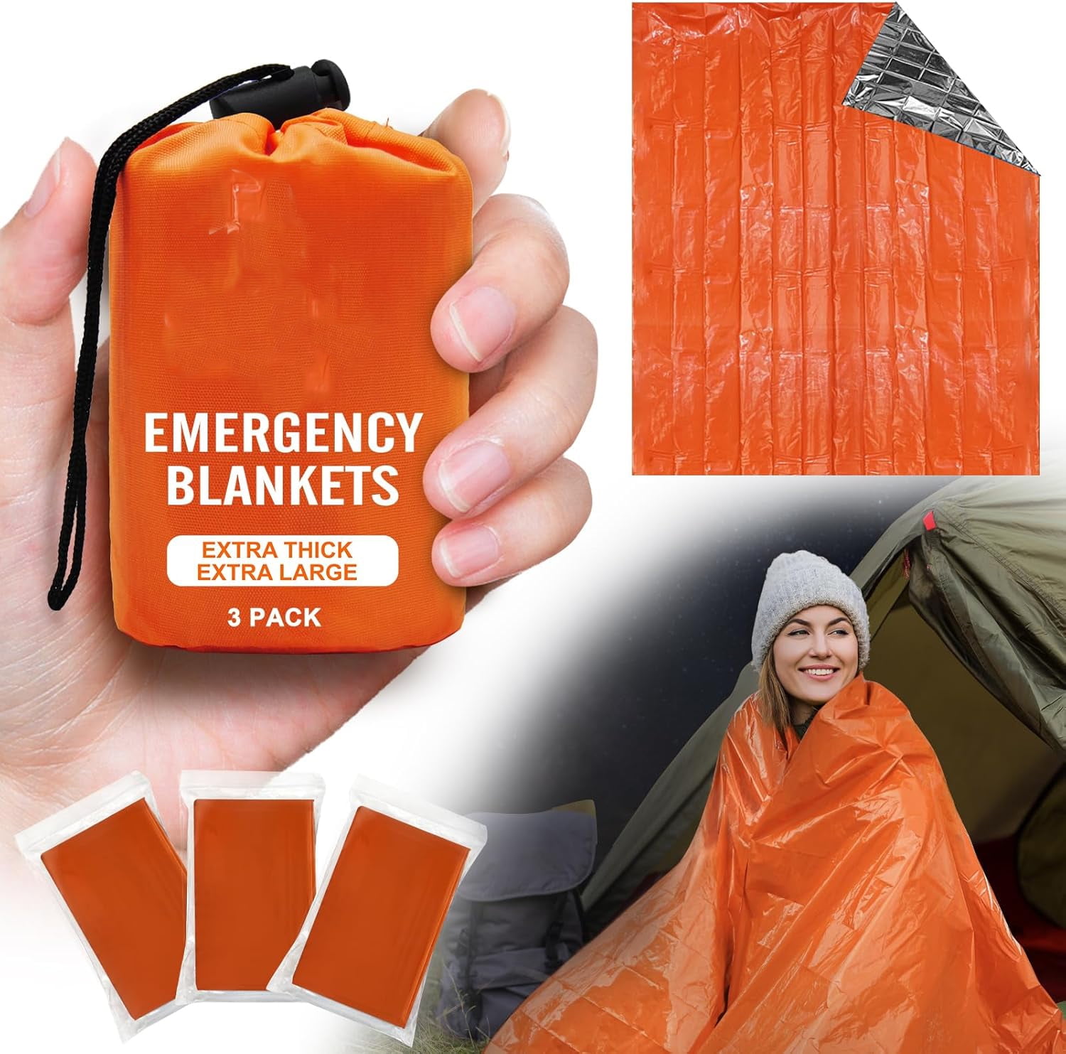 Emergency Blanket, Extra-Thick Extra-Large Survival Blanket, Thermal ...