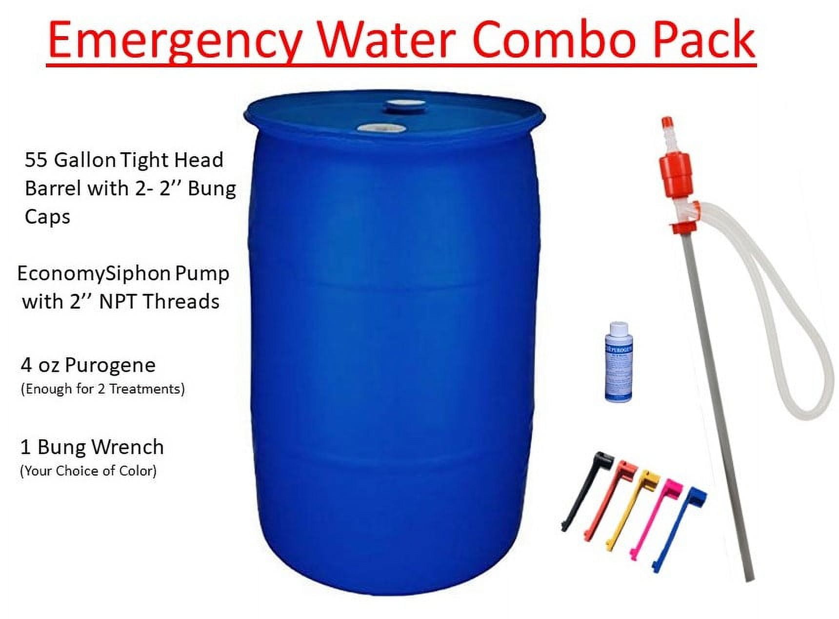 55 Gallon Emergency Water Storage Tank Combo Kit with Barrel, Siphon ...
