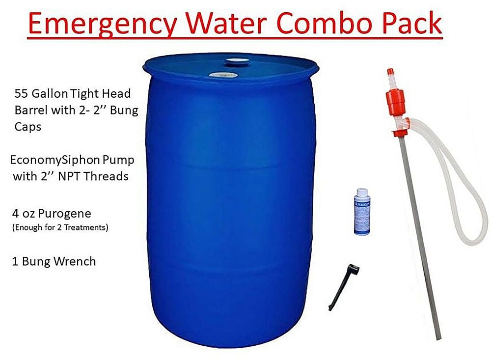 55 Gallon Emergency Water Storage Tank Combo Kit with Barrel, Siphon ...