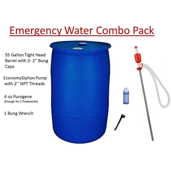 55 Gallon Emergency Water Storage Tank Combo Kit with Barrel, Siphon ...