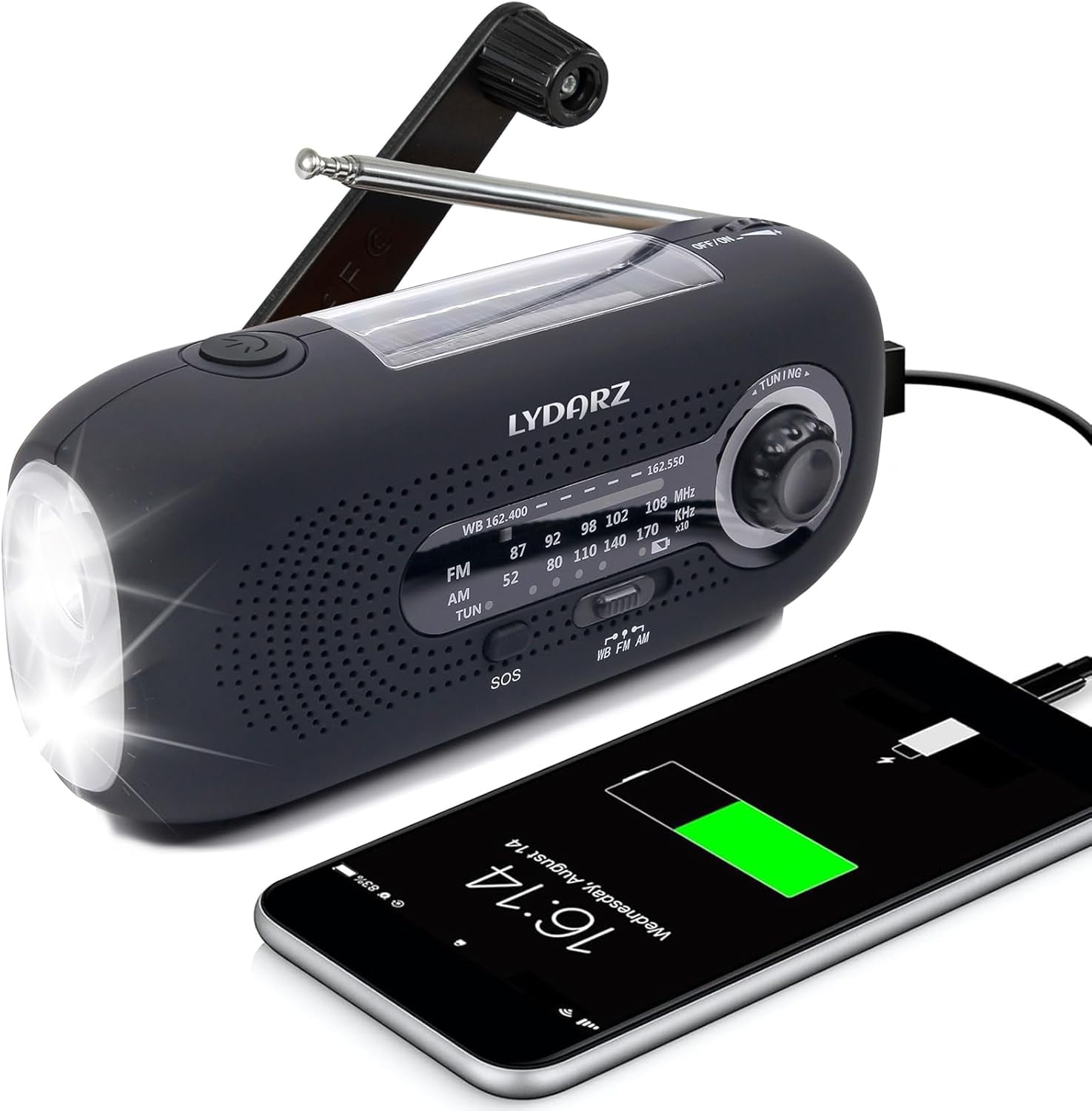 Emergency Crank Weather Radio, Solar Hand Portable AM/FM/NOAA, 3 Mode ...