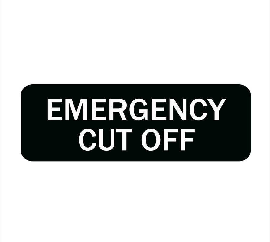 Emergency Cut Off Sign For Door, Acrylic Plastic, Black And White ...