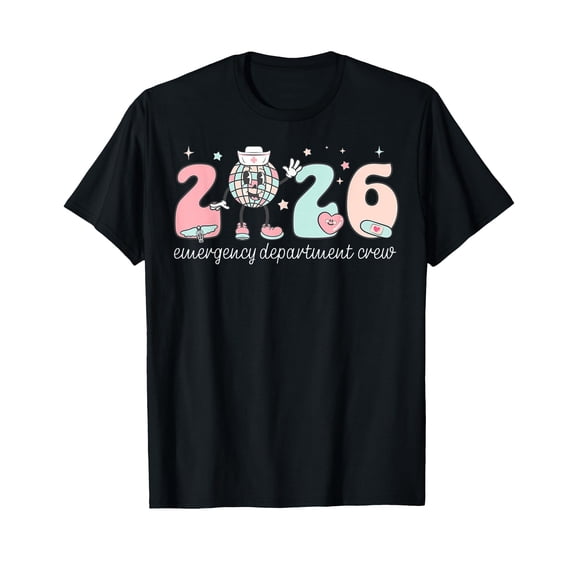 Emergency Department Disco Ball Happy New Years 2026 Nurse T-Shirt with ...