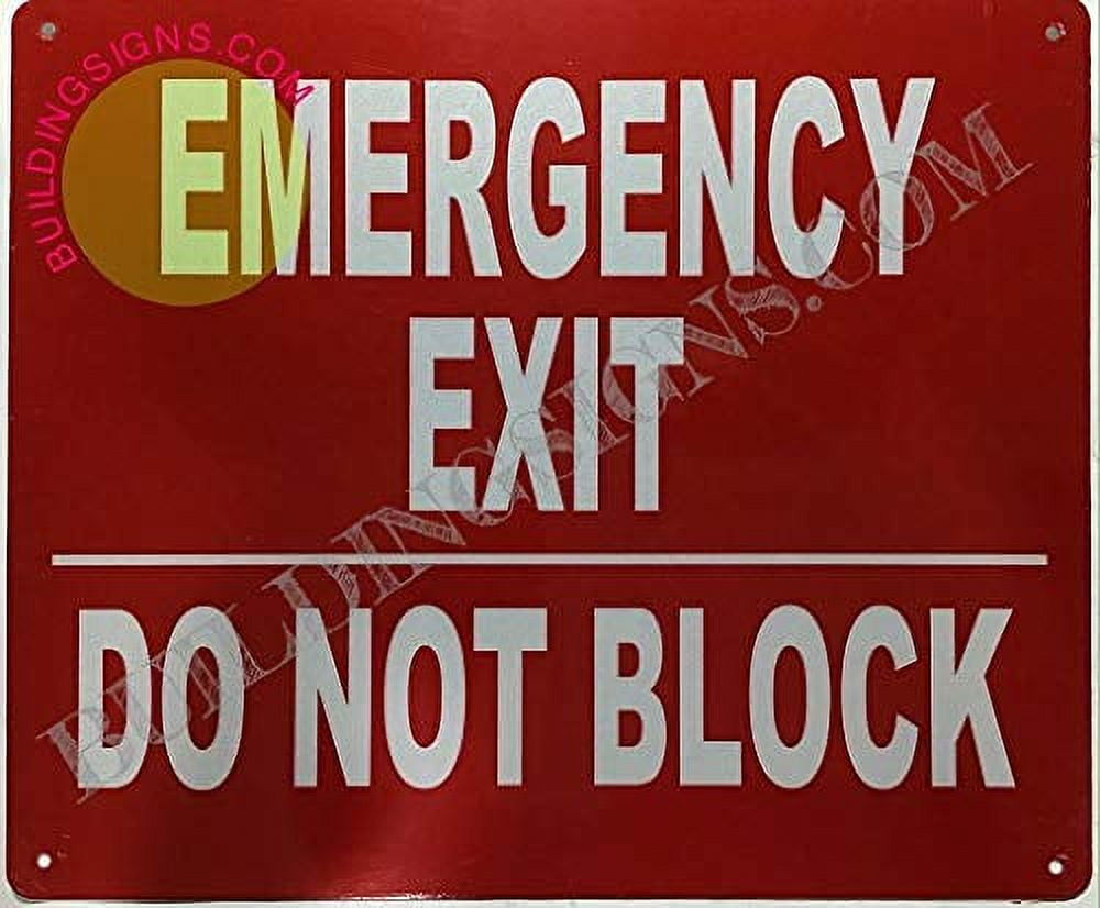 Emergency EXIT DO NOT Block Sign (Aluminium Reflective, RED 10x12) (ref ...