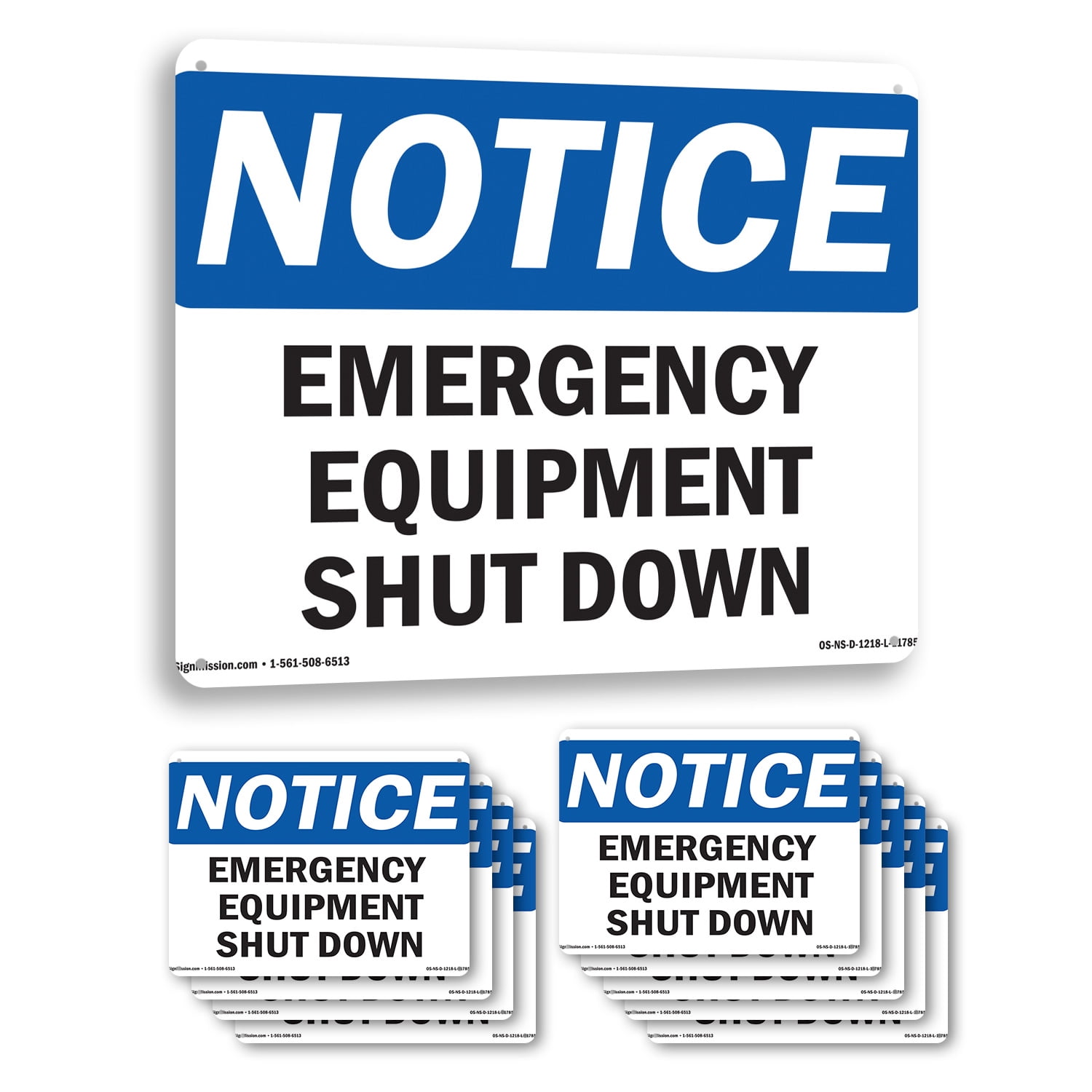 Emergency Equipment Shut Down Off Only OSHA Notice Rigid Plastic Sign ...