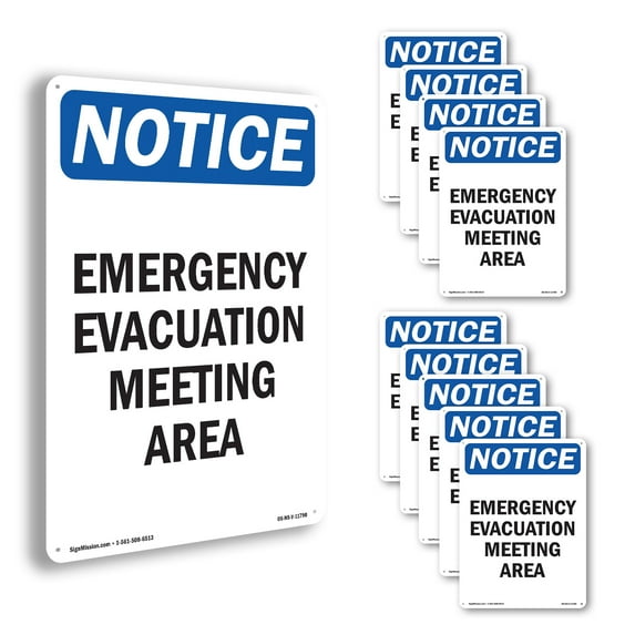 Emergency Evacuation Meeting Area OSHA Notice Aluminum Sign 24 Inch x ...
