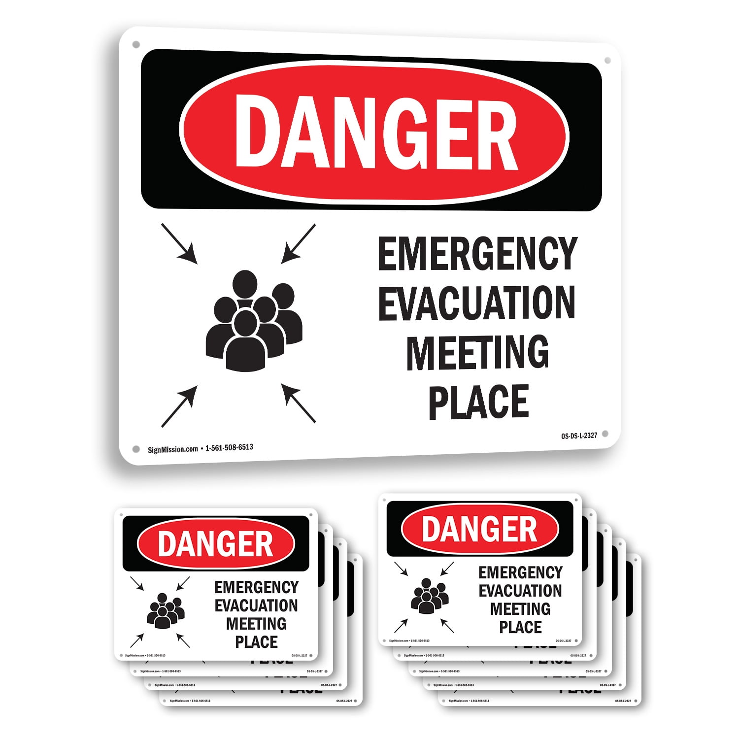 Emergency Evacuation Meeting Place OSHA Danger Rigid Plastic Sign 10 Inch x 7 Inch - 10 Pack ...
