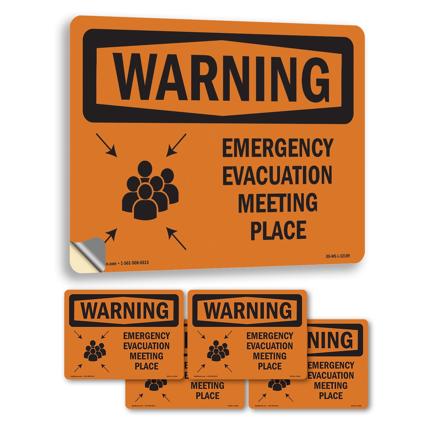 Emergency Evacuation Meeting Place With Symbol OSHA WARNING Vinyl Decal ...