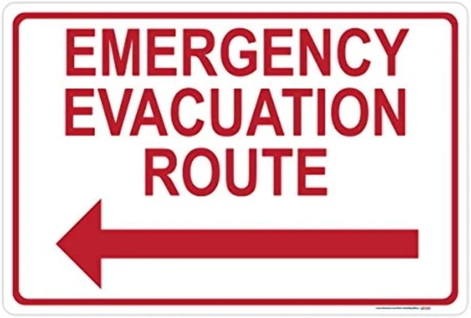 Emergency Evacuation Route (Arrow Left) Sign, Includes Holes ...
