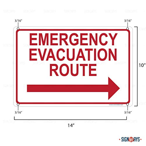 Emergency Evacuation Route (Arrow Right) Sign, Includes Holes ...