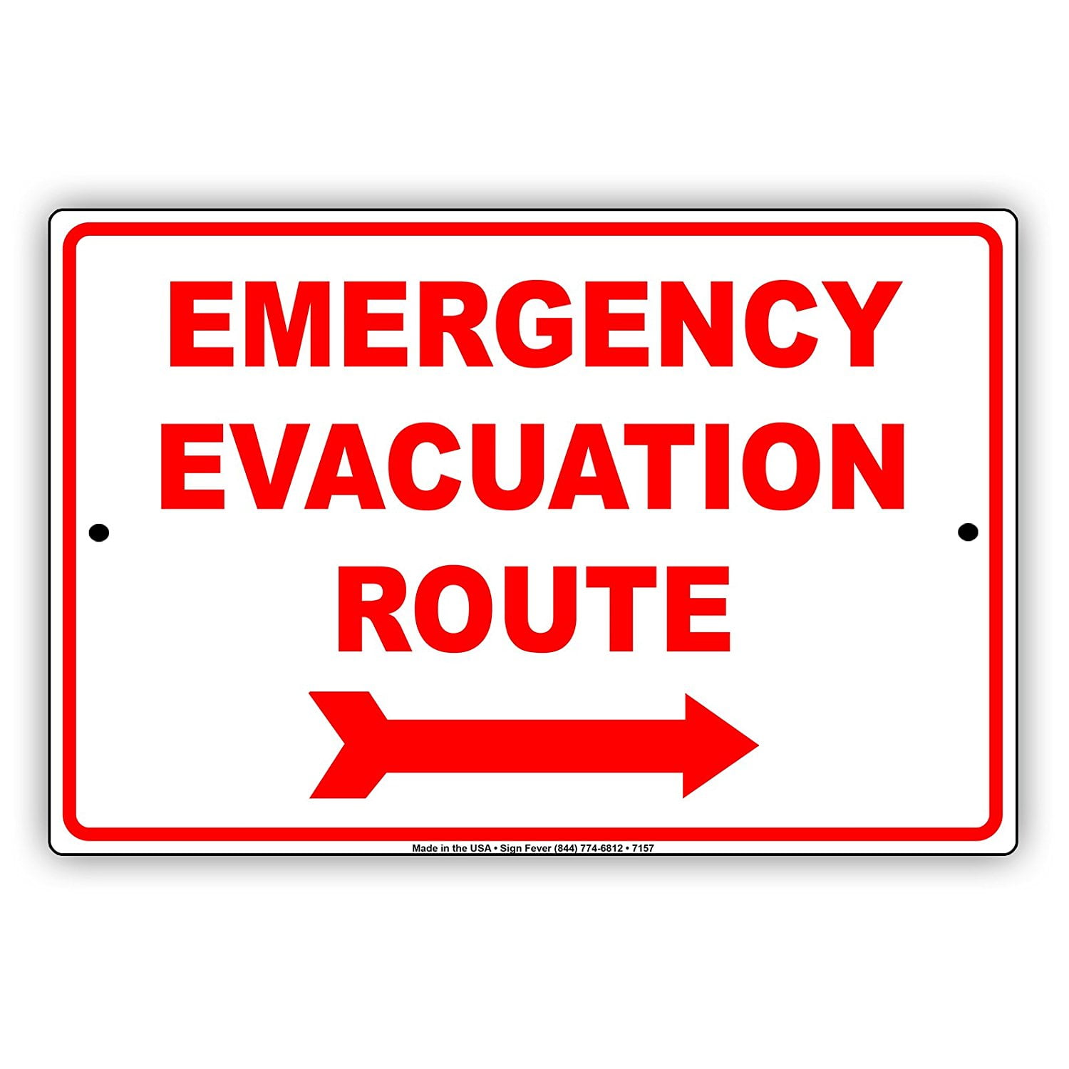 Emergency Evacuation Route Arrow Warning Notice Plate Aluminium 8"x12 ...