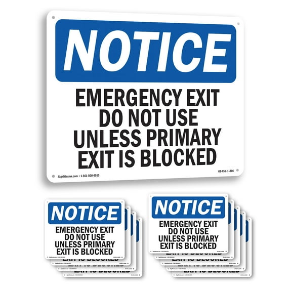 Emergency Exit Do Not Use Unless Primary OSHA Notice Aluminum Sign 18 Inch x 12 Inch - 10 Pack ...