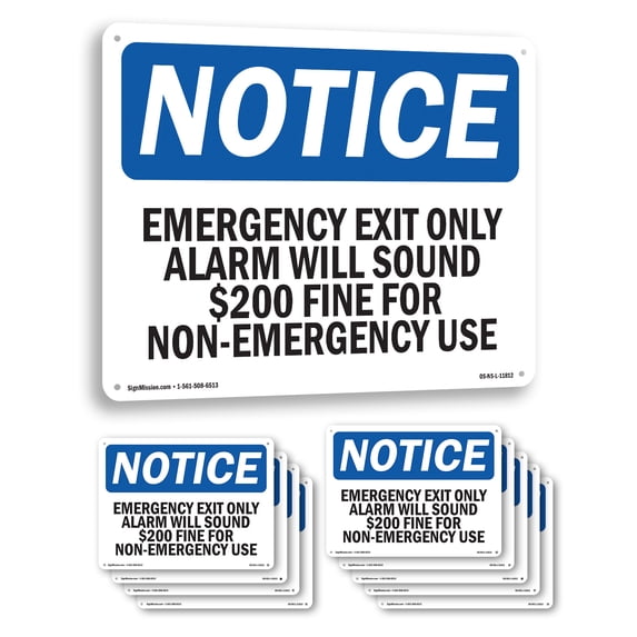 Emergency Exit Only Alarm Will Sound $200 OSHA Notice Aluminum Sign 18 ...