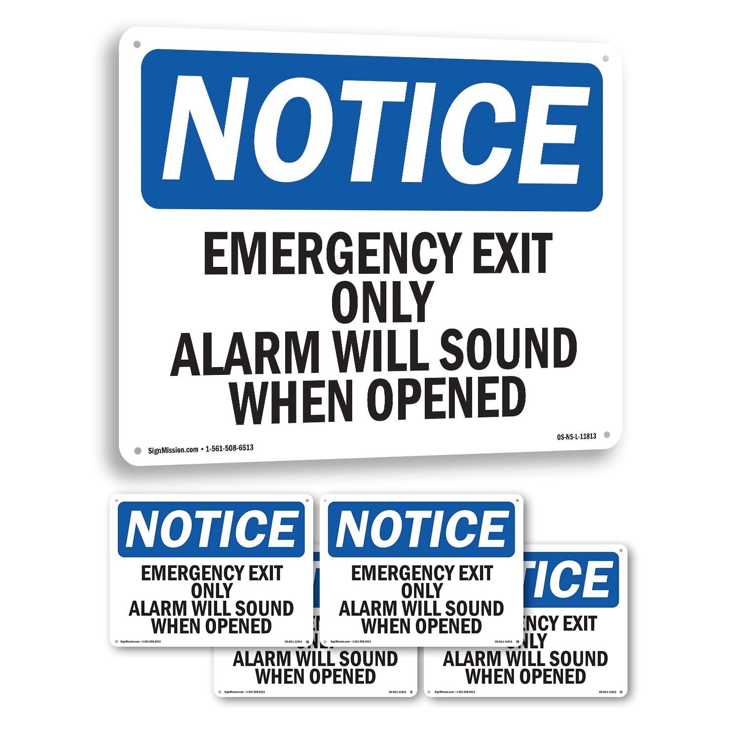 Emergency Exit Only Alarm Will Sound When Opened OSHA Notice Aluminum ...