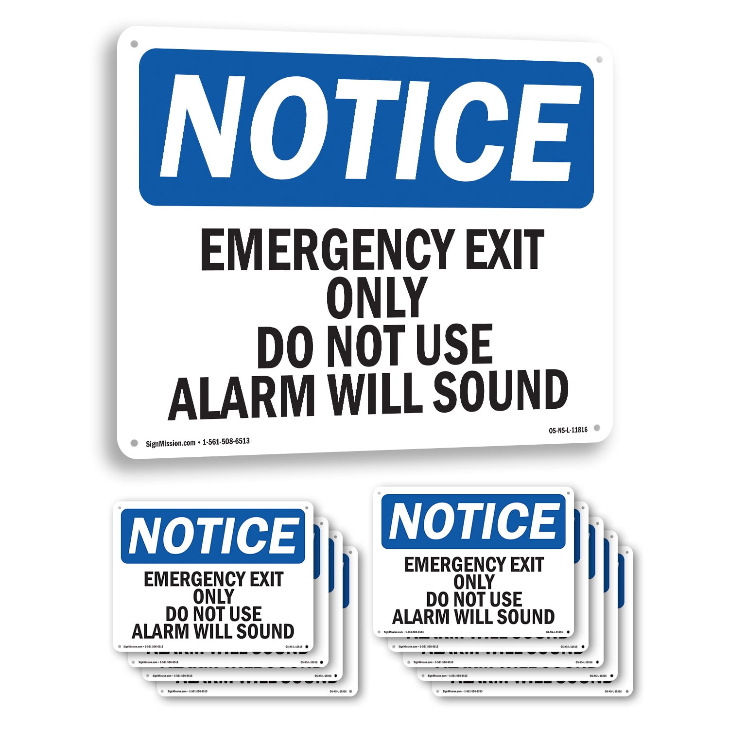 Emergency Exit Only Do Not Use Alarm Will Sound OSHA Notice Rigid ...