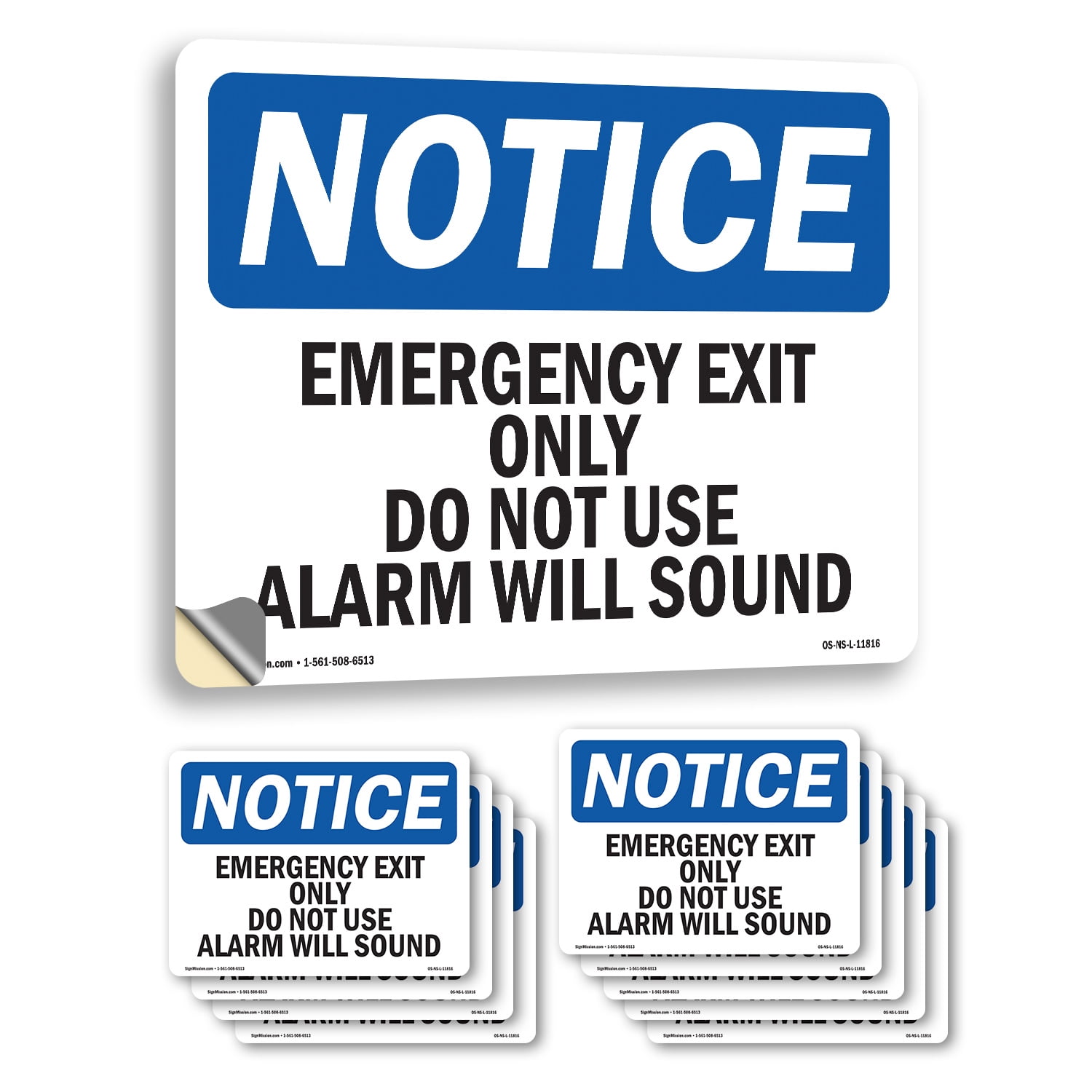 Emergency Exit Only Do Not Use Alarm Will Sound OSHA Notice Vinyl Decal ...