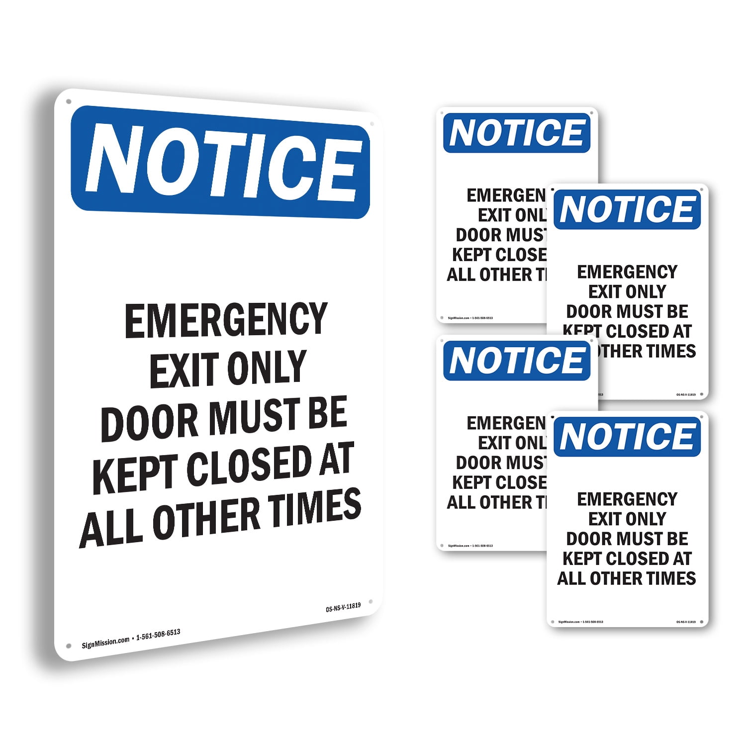 Emergency Exit Only Door Must OSHA Notice Rigid Plastic Sign 24 Inch x ...