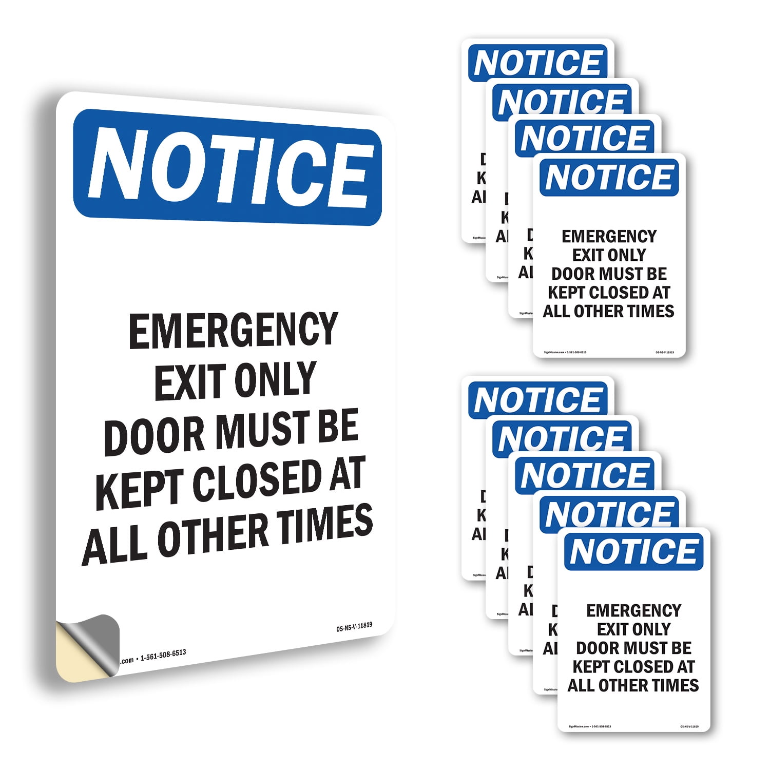 Emergency Exit Only Door Must OSHA Notice Vinyl Decal Label 10 Inch x 7 ...