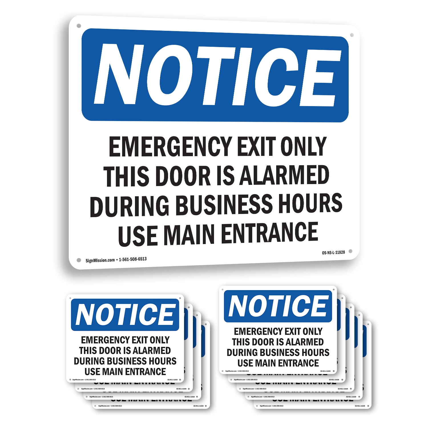 Emergency Exit Only This Door Is Alarmed OSHA Notice Rigid Plastic Sign ...