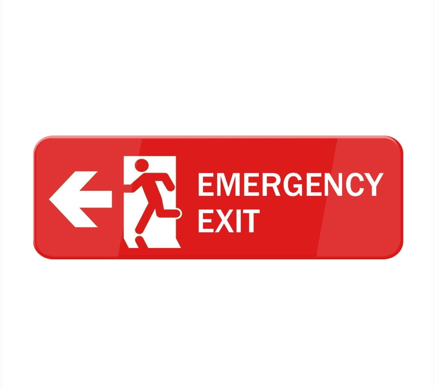 Emergency Exit Sign For Door, Acrylic Plastic, Red And White, Rounded ...