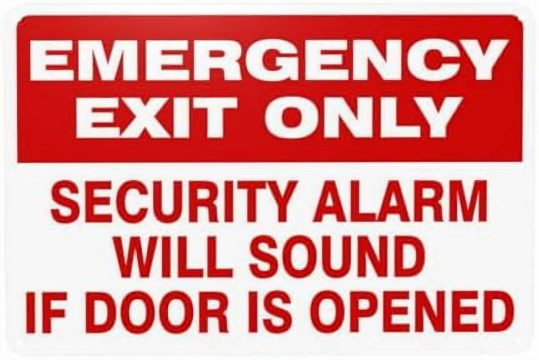 Emergency Exit Only Sign, Security Alarm Will Sound If Door Opened ...