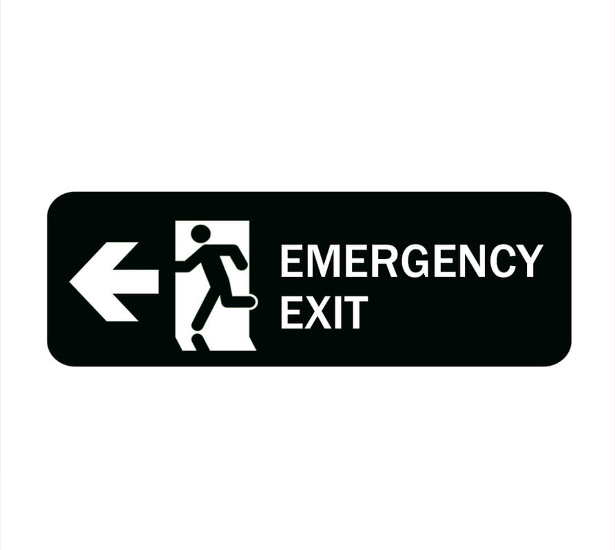 Emergency Exit Sign, Signage White/Black Plastic Acrylic, 10" X 3' With ...