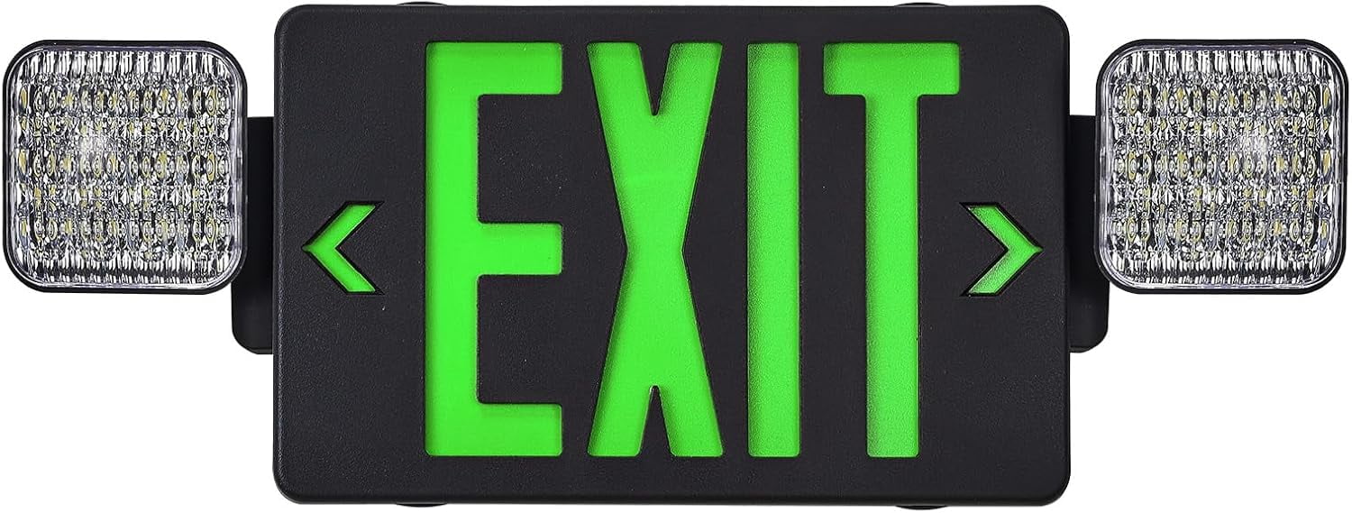 Emergency Exit Sign with Green LED Lights, Black Housing, Battery ...