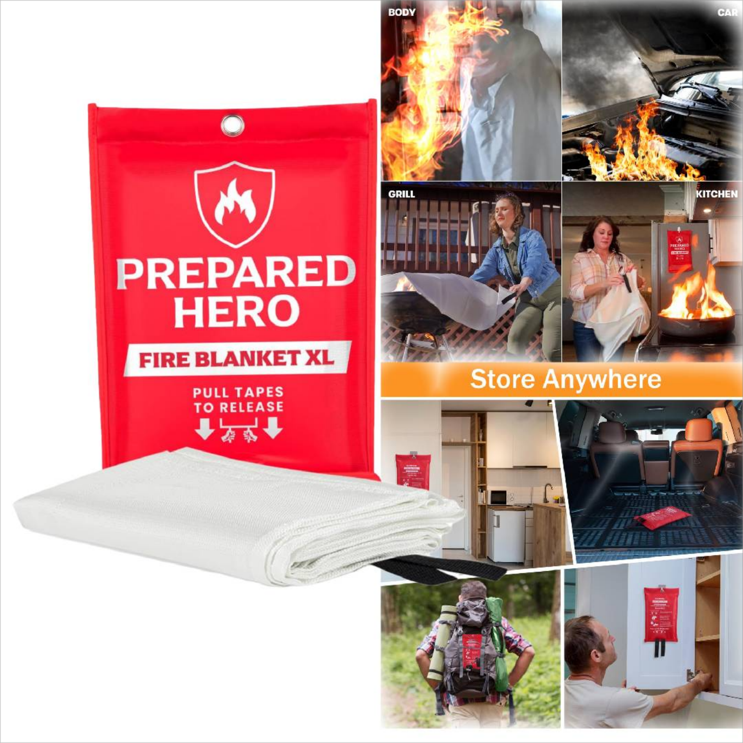 Emergency Fire Blanket 2 Pack Fire Suppression Blanket for Kitchen, 40 ...