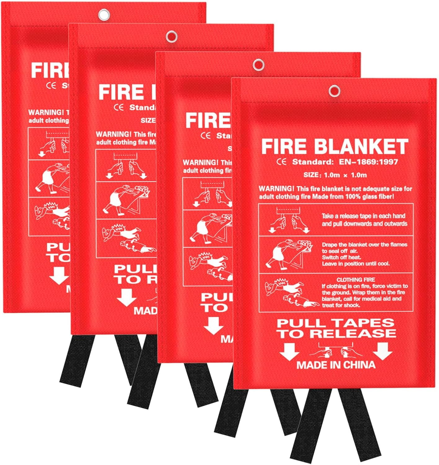 Emergency Fire Blanket for Kitchen and Home, 4 Pack 39.37”x39.37 ...